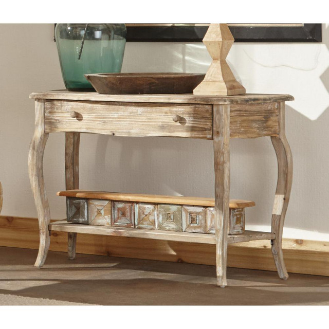 Rustic Console Table, Curved Legs With Bottom Shelf & Large Drawer ...
