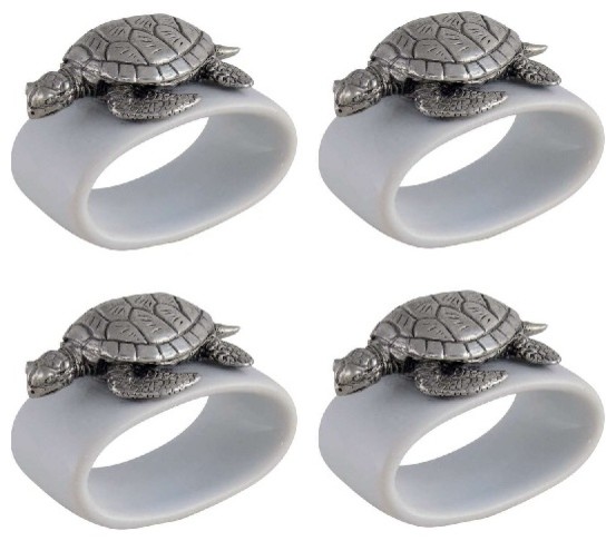 Sea Turtle Stoneware Napkin Ring Set of 4 - Beach Style - Napkin Rings ...