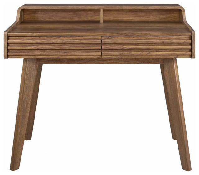 Modway Render Modern Wood Grain Laminate Writing Desk in Walnut ...