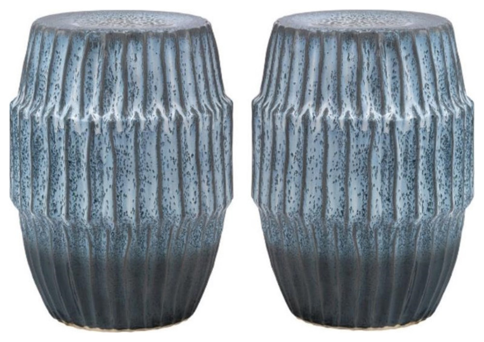 Home Square Coastal Ceramic Side Table in White Ombre - Set of 2 ...