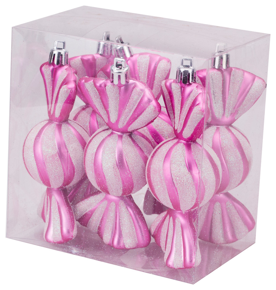 4" Pink Candy Ornament With White Glitter, 6 Pack - Contemporary ...