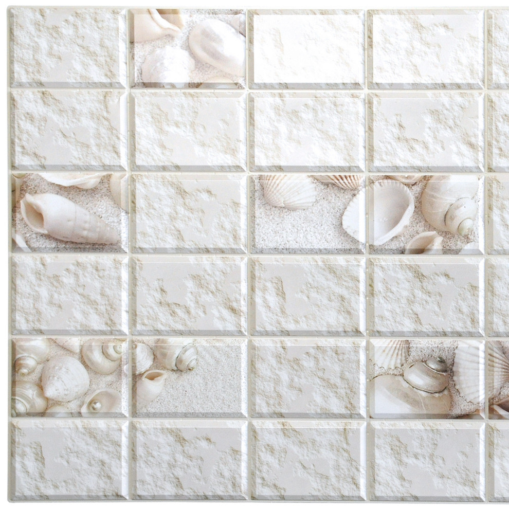White Distressed Stone Shells 3D Wall Panels - Beach Style - Wall ...