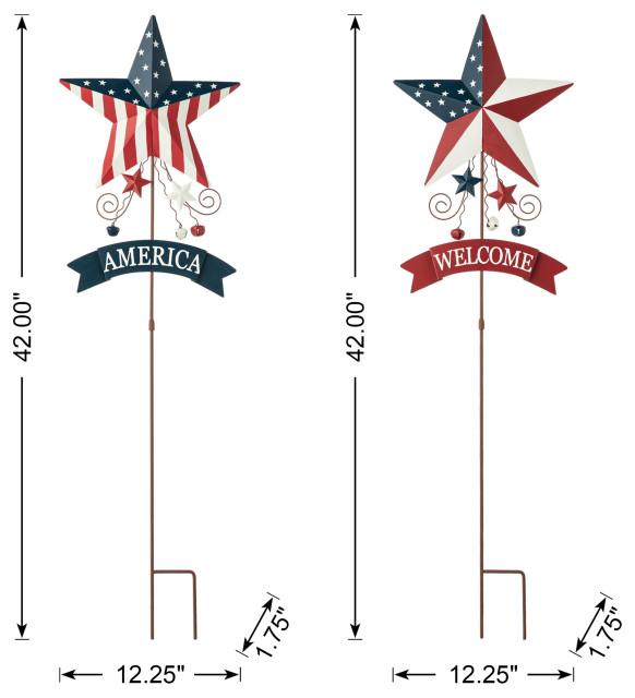 42"H Patriotic Star Yard Stake, 2-Piece Set - Contemporary - Garden ...