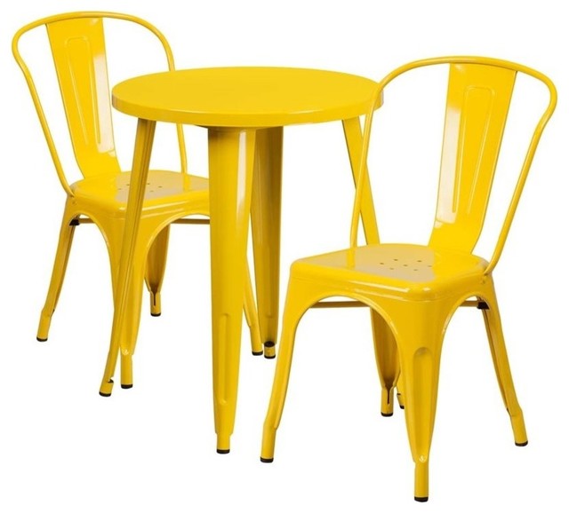 Bowery Hill 3 Piece 24" Round Metal Patio Bistro Set in Yellow ...