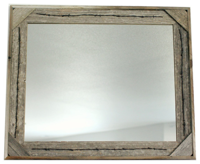 Rustic Mirror, Cornerblock Barnwood With Barbed Wire - Rustic - Wall ...