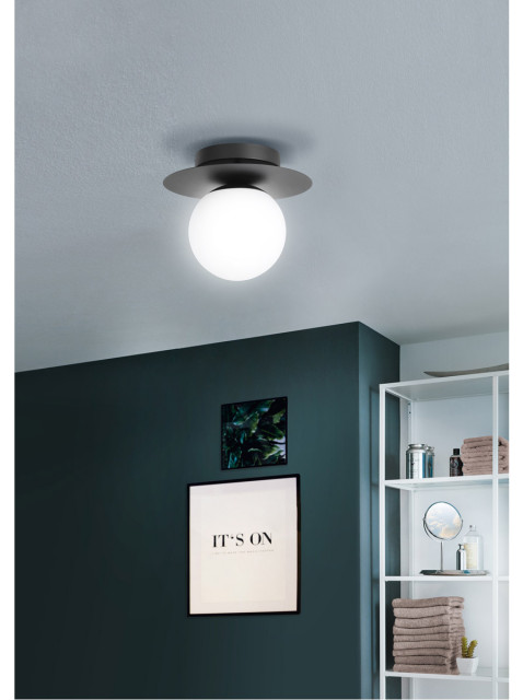 Arenales 1-Light Ceiling Light, Structured Black, White Opal Glass ...