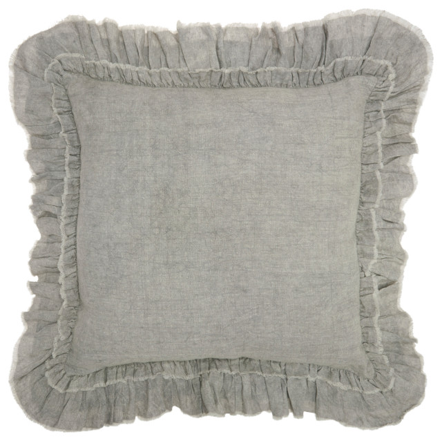 Nourison Home 24"x24" Mina Victory Sofia Linen Frilled Border Gray Pillows, 24"x24 ...