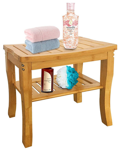 Bamboo Shower Bathroom Bench With Shelf 18" - Modern - Shower Benches ...