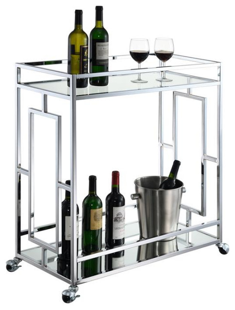 Convenience Concepts Town Square Bar Cart in Clear Glass and Chrome ...