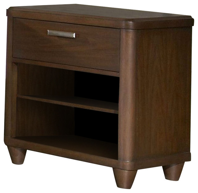Wooden Night Stand with 2 Open Shelves Brown Cherry - Midcentury ...