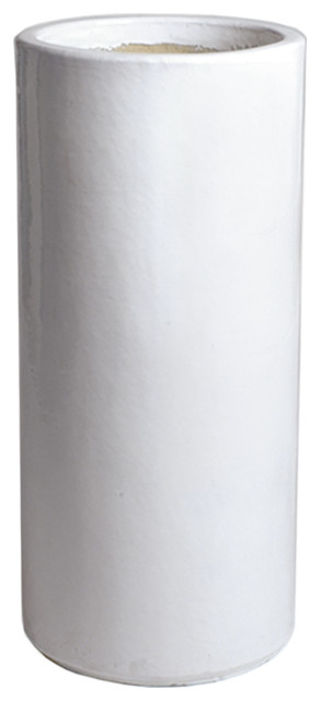 36 In. Tall White Round Ceramic Pot - Contemporary - Outdoor Pots And ...