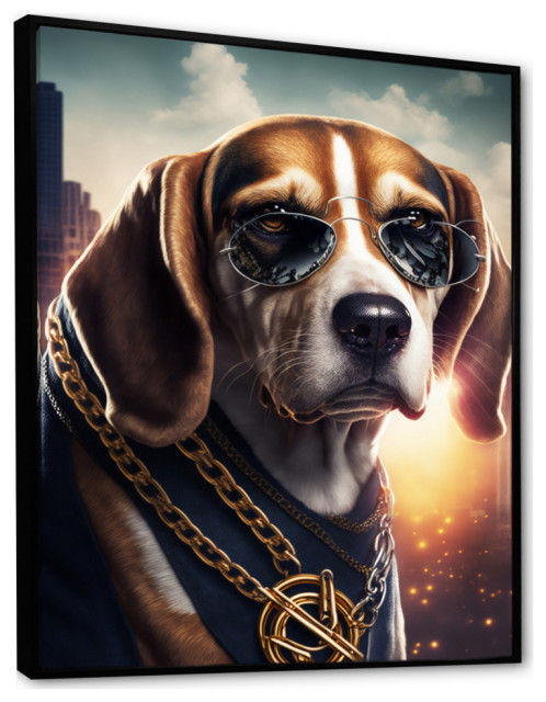 Beagle Gangster In NYC II Framed Canvas, 12x20 - Eclectic - Prints And ...