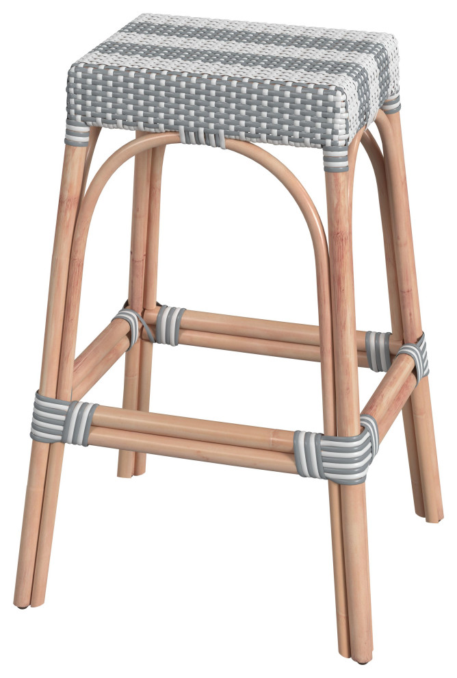 Tobias 30" Rectangular Rattan Barstool - Tropical - Bar Stools And ...