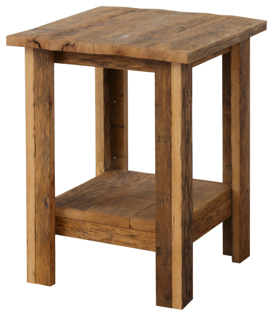 Reclaimed Oak End Table With Shelf, Natural - Rustic - Side Tables And ...