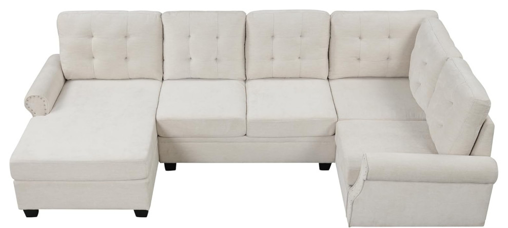 Traditional U-Shaped Sectional Sofa, Square Tufted Back & Nailhead Arms ...