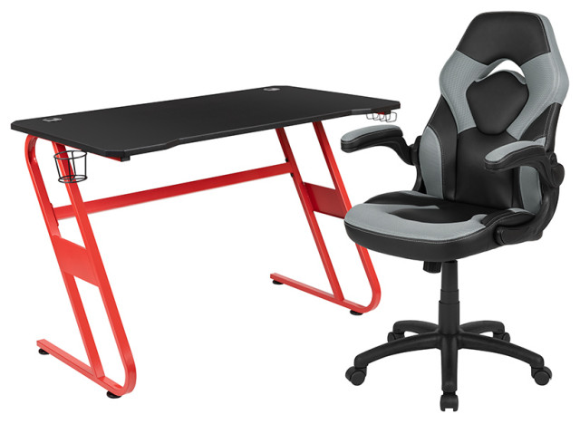 Flash Furniture 2 Piece Z-Frame Gaming Desk Set in Red and Black ...