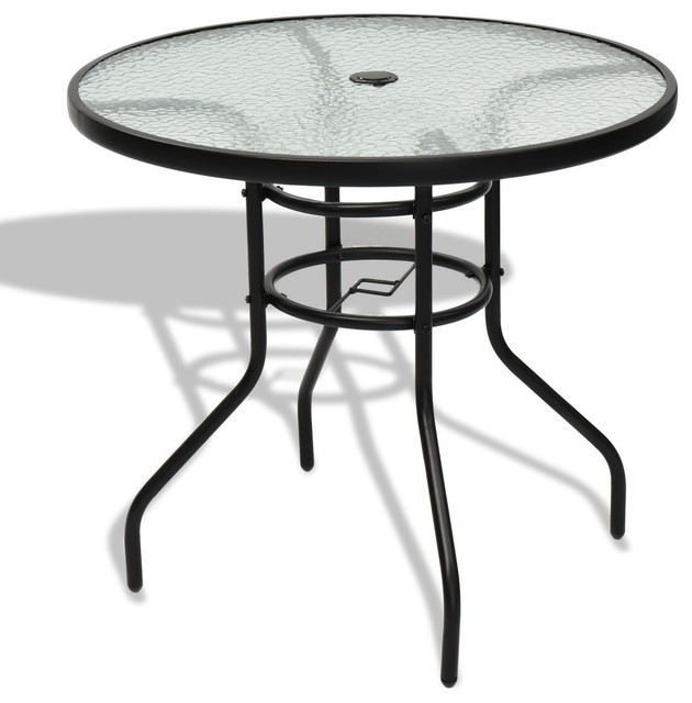 Modern 31.5" Patio Tempered Glass Steel Frame Round Table ...