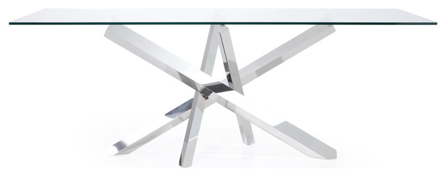 Modern Cortez 79" Dining Table Clear Glass Polished Stainless Steel ...