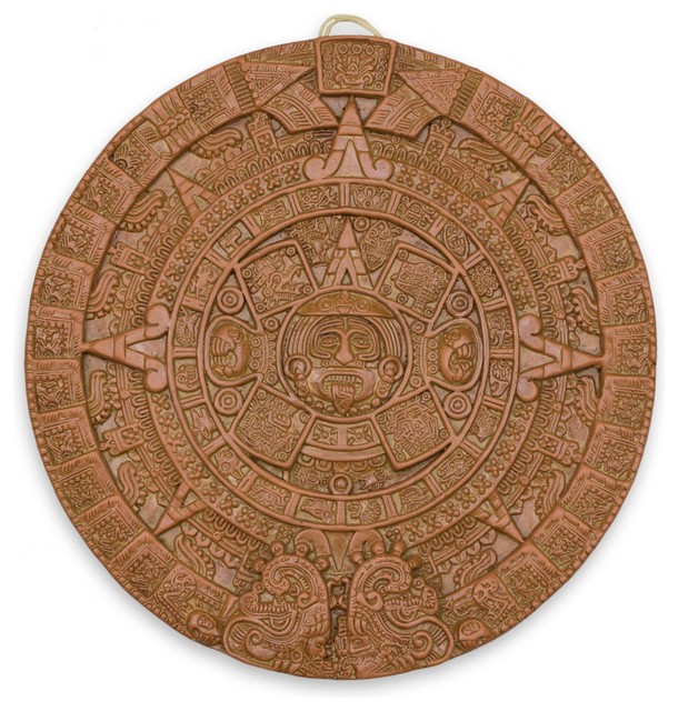 Aztec Sun Stone, Terracotta Ceramic Plaque - Traditional - Wall Accents ...
