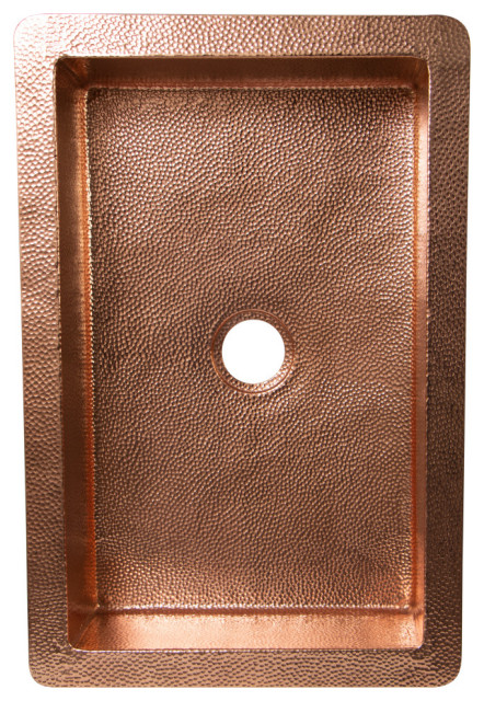 33" Drop-in Single Bowl Hammered Copper Kitchen Sink, 16 Gauge ...