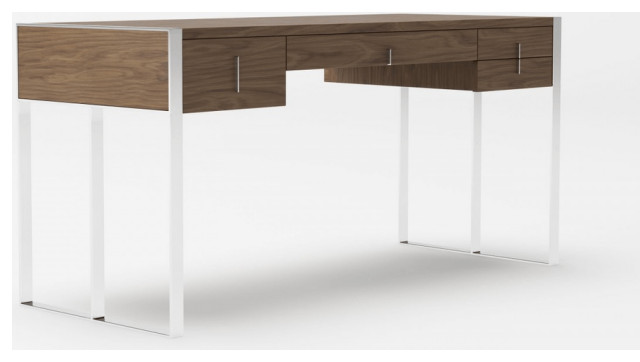 62" Walnut Manufactured Wood Rectangular Writing Desk With Four Drawers ...