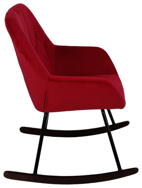 LuxenHome Upholstered Red Velvet Rocking Chair - Contemporary - Rocking ...