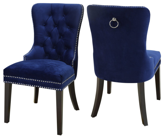 Set of 2 Dining Chair, Velvet Seat With Nailhead Trim & Back Pull Ring ...
