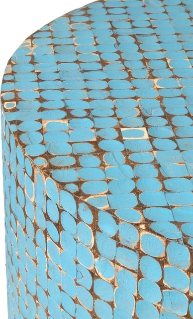 East at Main Cummings Blue Coconut Shell Inlay Round Coffee Table ...