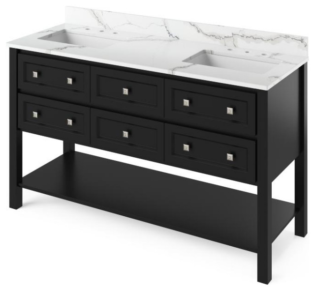 Adler 60" Black Double Undermount Sink Vanity With Quartz Top ...