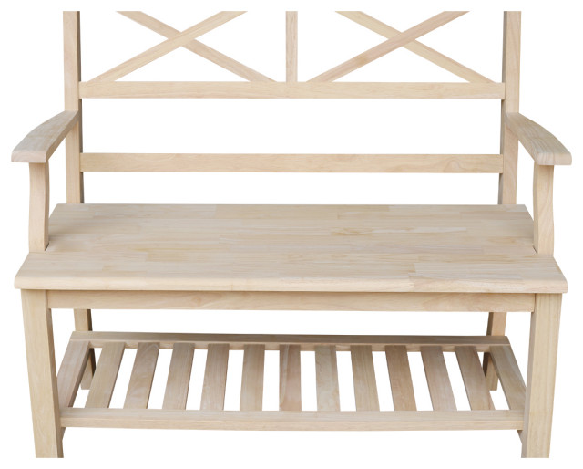 Double X-Back Bench With Arms and Shelf - Transitional - Dining Benches ...