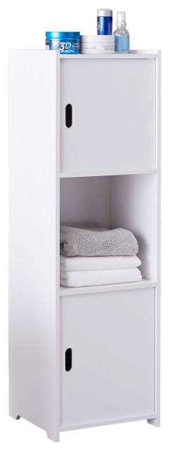 Cofey Wood Bathroom Floor Storage Cabinet, White, 10" W x 9" D x 31" H ...