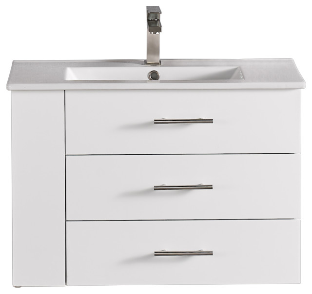 30" Left Side Shelf Vanity With Mirror - Modern - Bathroom Vanities And ...