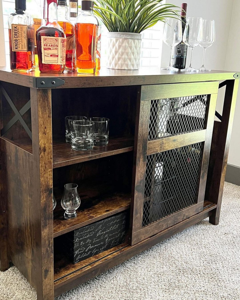 Houzz | Buffet Cabinet Wine Glasses Storage Rack with LED Light ...