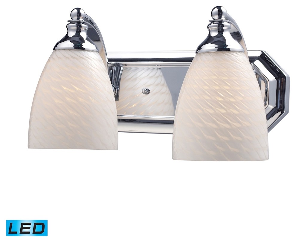 2 Light Vanity, Polished Chrome and White Swirl Glass, LED ...