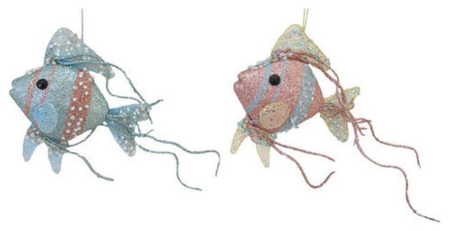 Coastal Jewels Set Of 2 Assortment Sequin Pink/Blue Fish Ornaments ...