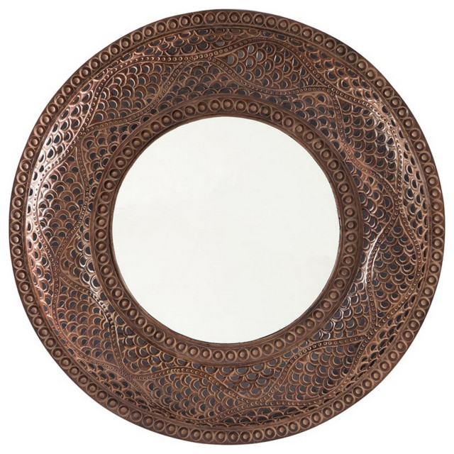 Metal Accent Mirror with Intricated Punched Design,Antique Brown and ...