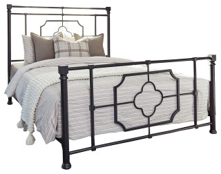 Romantic Style Metal Panel Bed, Matte Black - Mediterranean - Platform ...