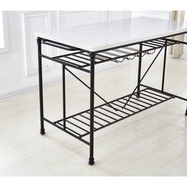 Industrial Kitchen Island, Metal Frame With Glass Stemware & Faux ...