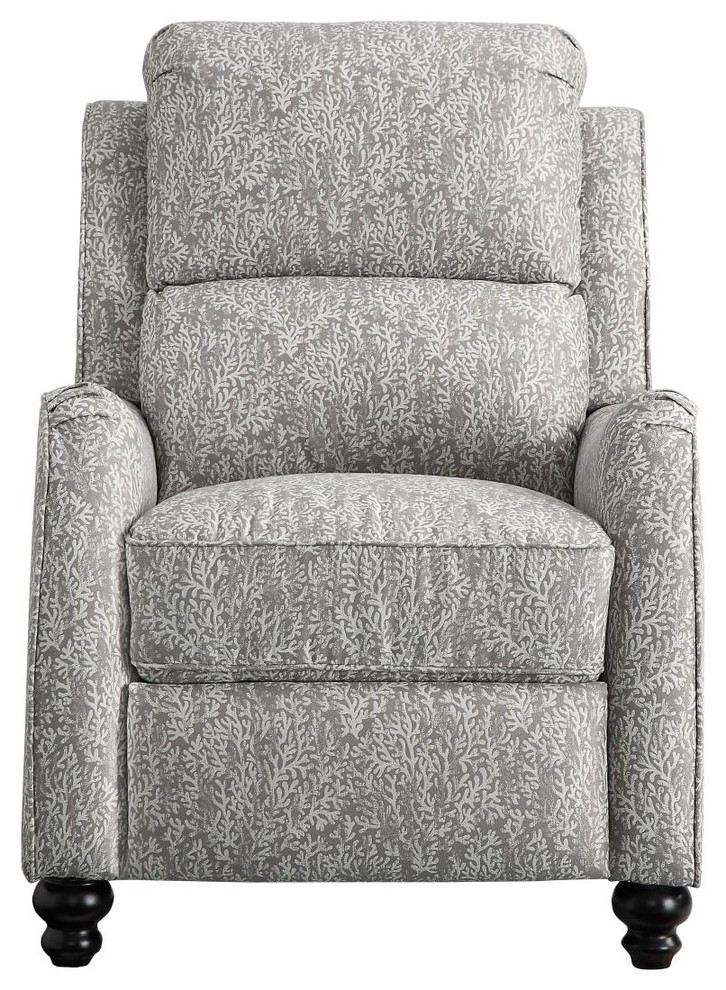 Fabric Upholstered Push Back Recliner Chair With Coral Print, Gray ...
