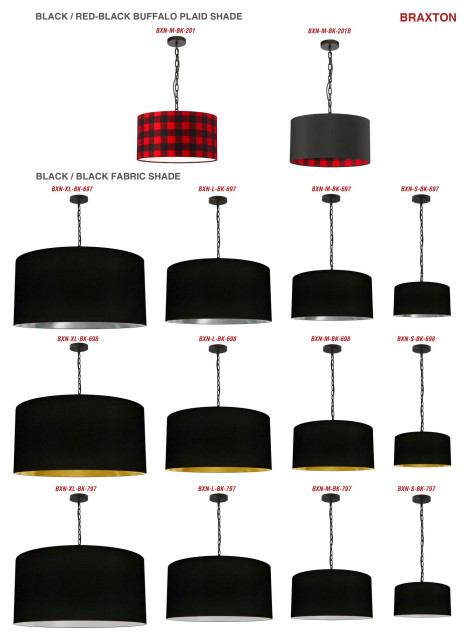 1 Light Medium Braxton Black Pendant w/ Black/Silver Shade ...