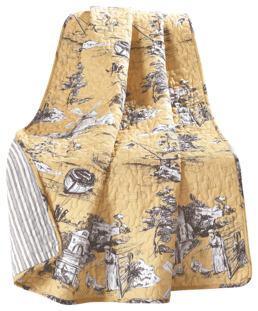 French Country Toile Cotton Reversible Throw 50x60 - Farmhouse - Throws ...