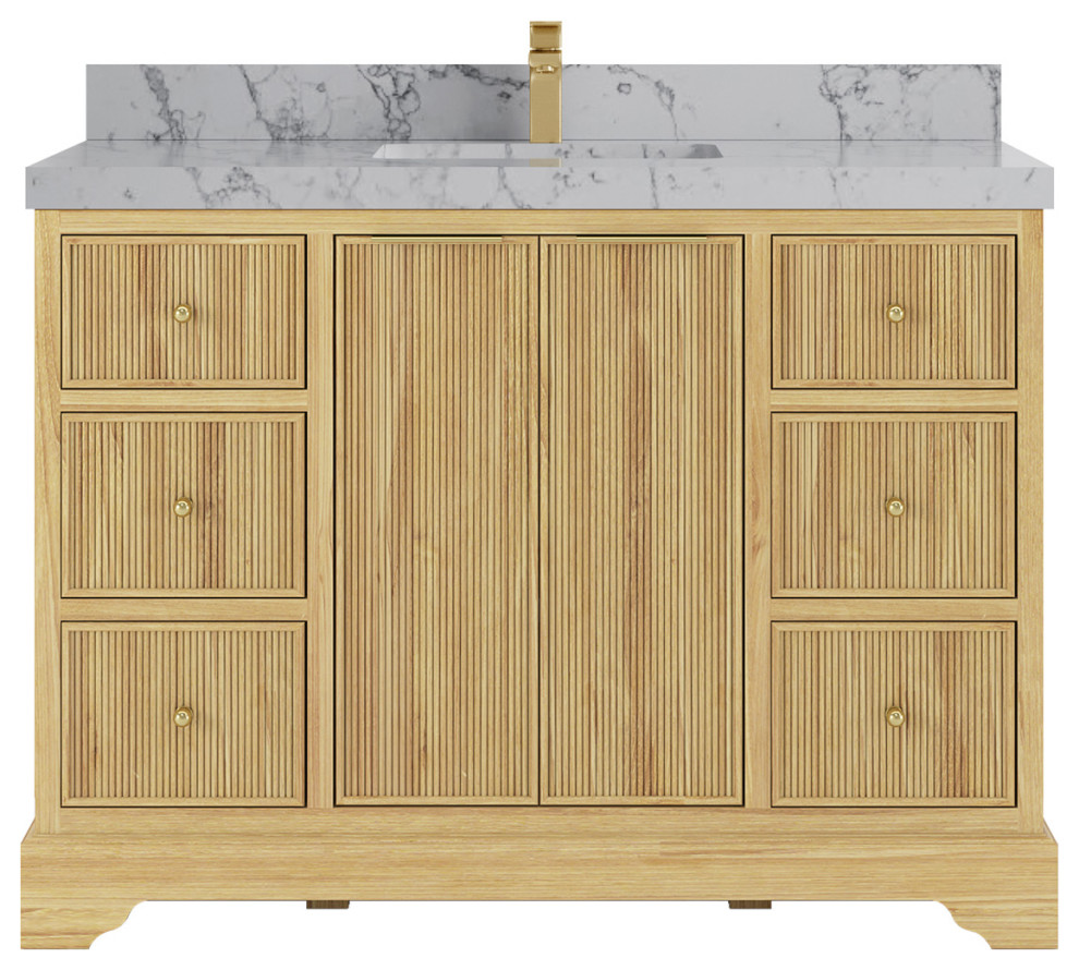 Dora Teak 48 Single Sink Bath Vanity Light Natural Teak 2" Carrara ...