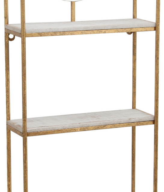 Obround Shape Metal Wall Shelf with 3 Display Space, Gold and White ...