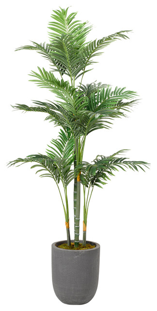 Golden Palm Tree, Round Gray Planter - Artificial Plants And Trees - by ...