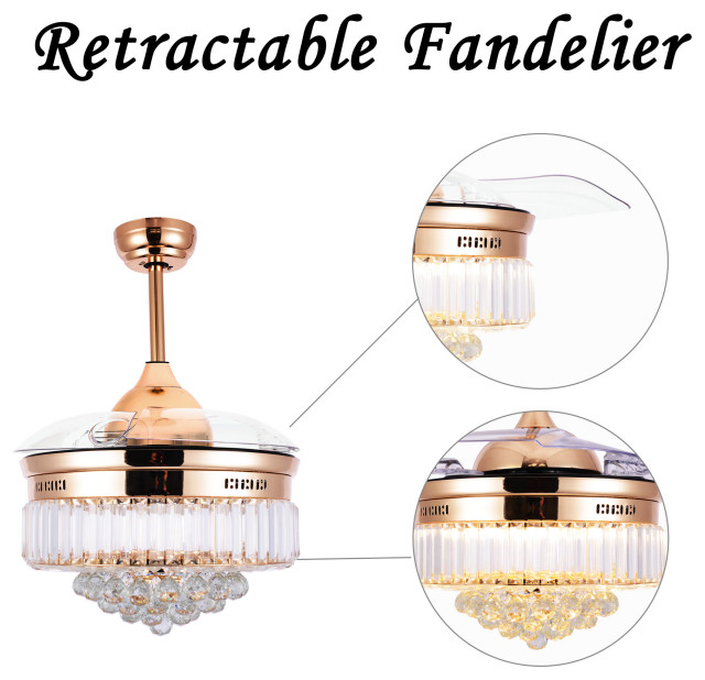 Modern Crystal Drum Bladeless Ceiling Fan with Light and Remote, 3 ...