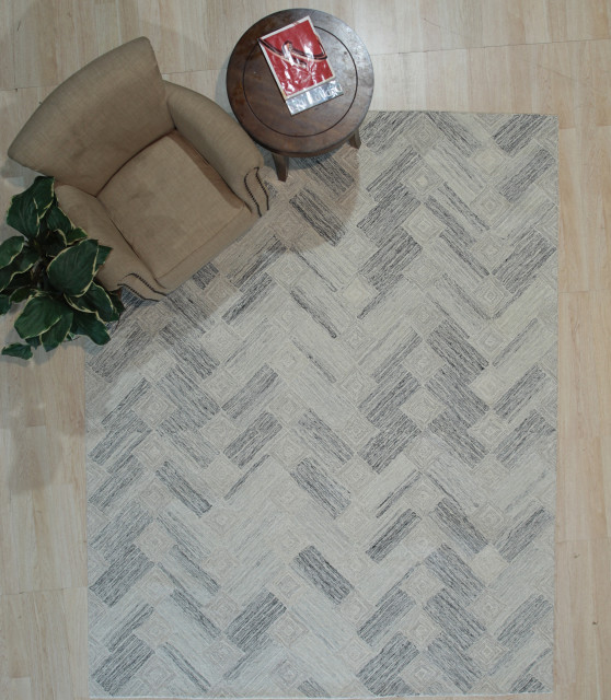 EORC Multi Gray Hand-Tufted Wool Tufted Rug 7'6 x 9'6, Rectangular 7'6 ...