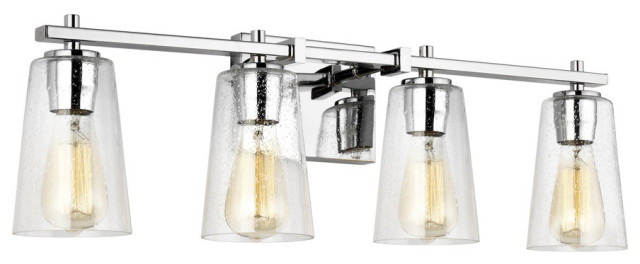 Mercer Bathroom Vanity Light, 4-Light, Chrome, Clear Seeded Shade, 28. ...