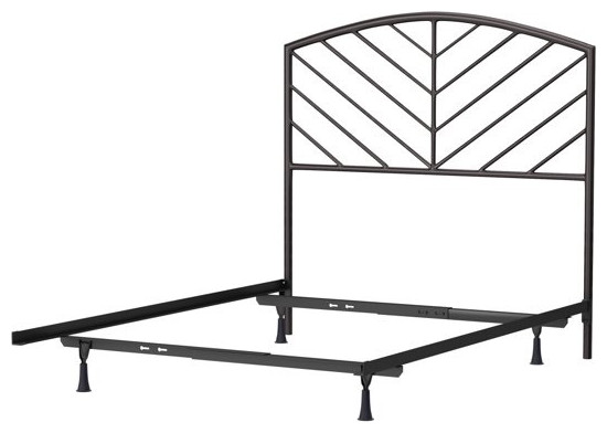 Modern Gray Bronze Metal Bed Frame with Herringbone Headboard, Full ...