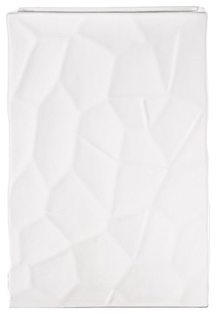 Rectangle Ceramic Vase with Cutted Design Body Matte White Finish ...