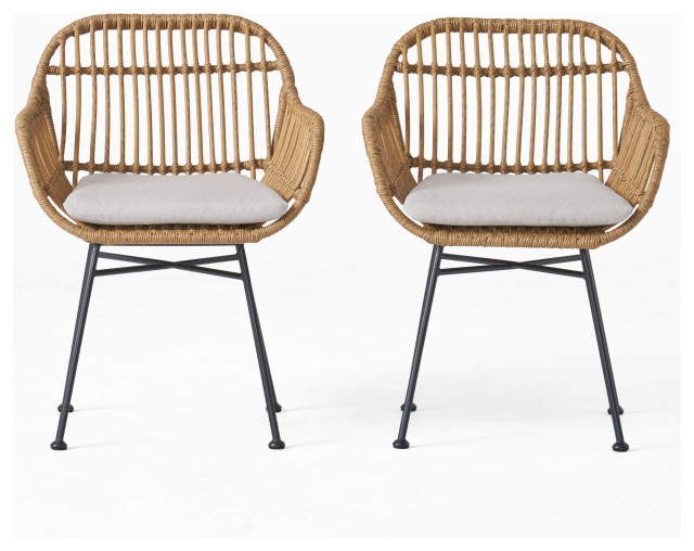Rodney Outdoor Woven Faux Rattan Chairs With Cushions, Set of 2 ...